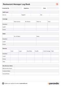 Restaurant Manager Log Book Template: Get Free Template Here