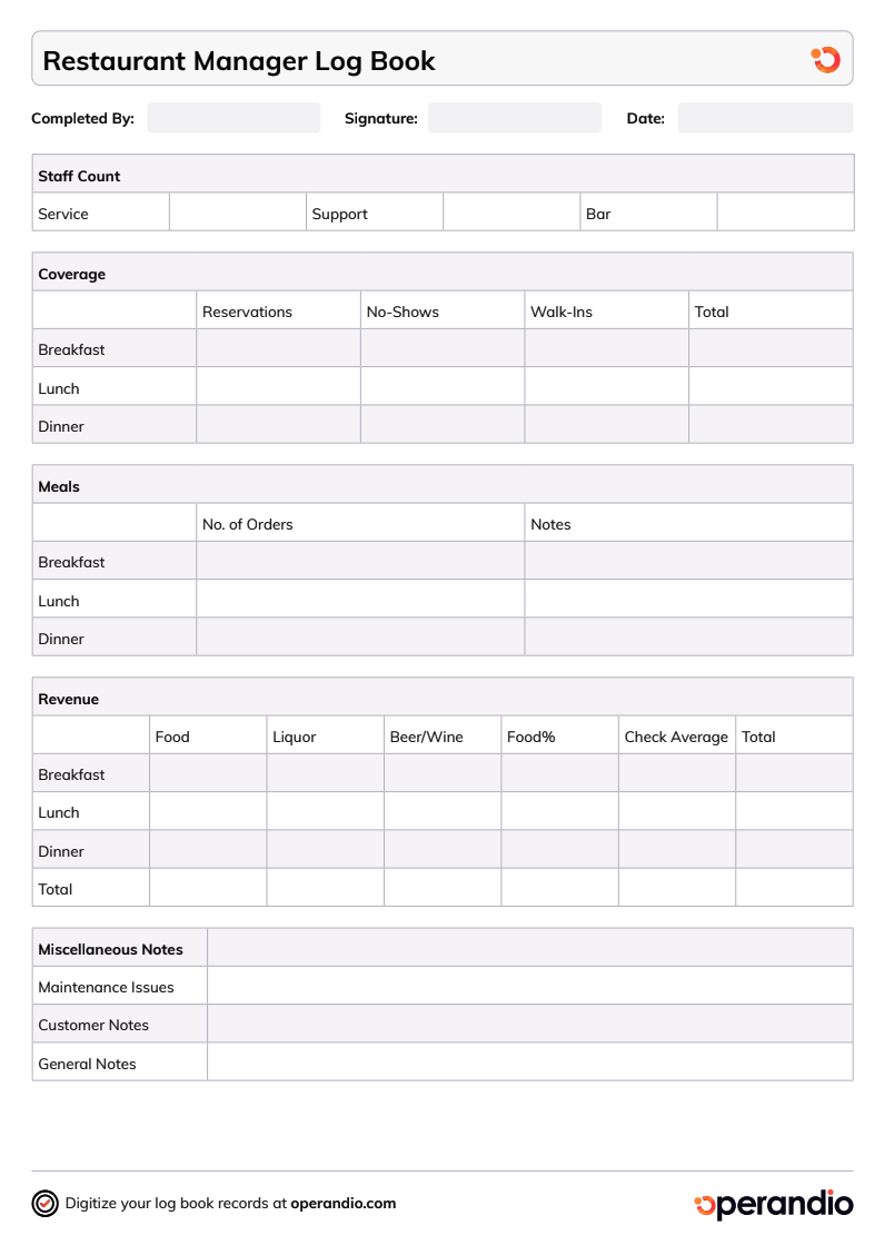 Restaurant Manager Log Book Template: Get Free Template Here