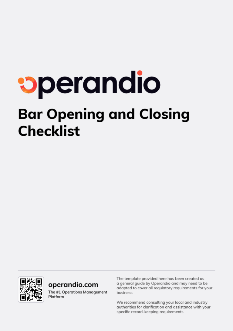Bar Opening and Closing Checklist Template