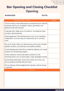 Bar Opening and Closing Checklist Template